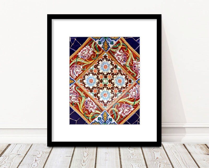 Spanish Tile Wall Art, Floral Mosaic Tile, Barcelona Spain, Photography ...