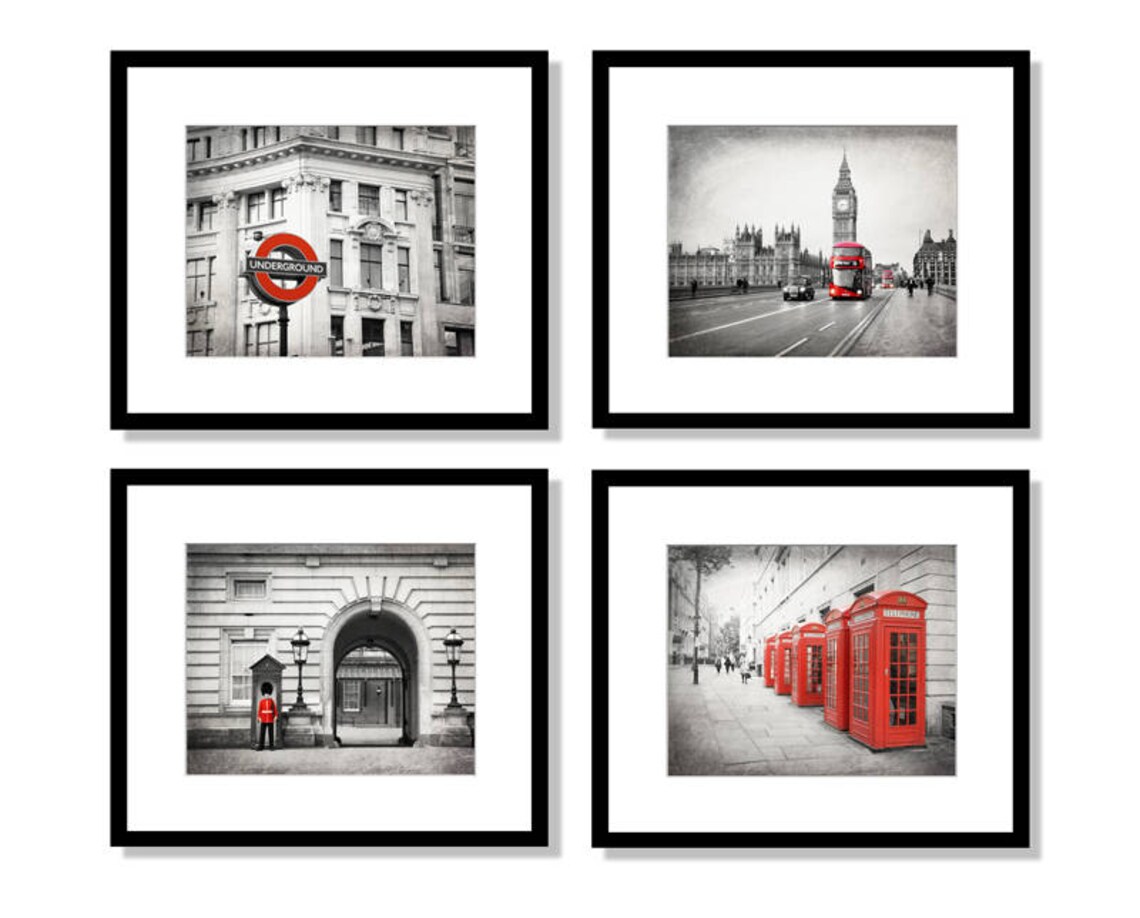 London Prints London Wall Art Set of 4 Prints Black and - Etsy