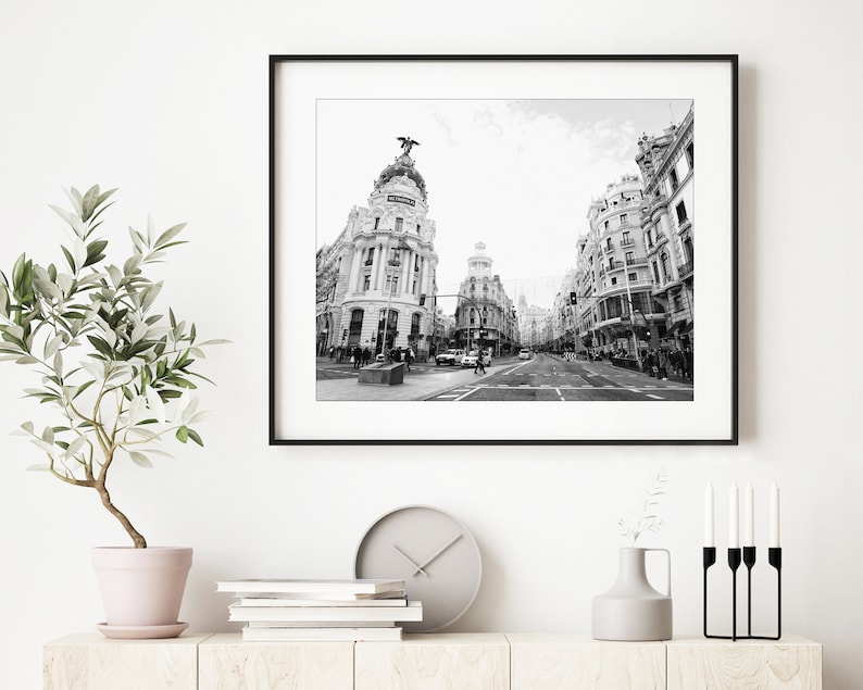 Madrid Print, Spain, Black and White Photography, Gran Via, Madrid ...
