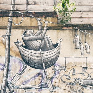 Fishing Street Art Print, London Graffiti Print, Nautical Decor, Gift ...