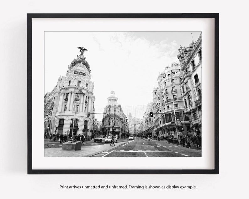 Madrid Print, Spain, Black and White Photography, Gran Via, Madrid ...