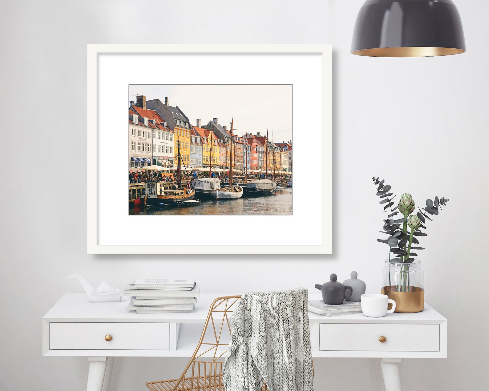 Copenhagen Print Nyhavn Colorful Houses Boats and Waterfront | Etsy