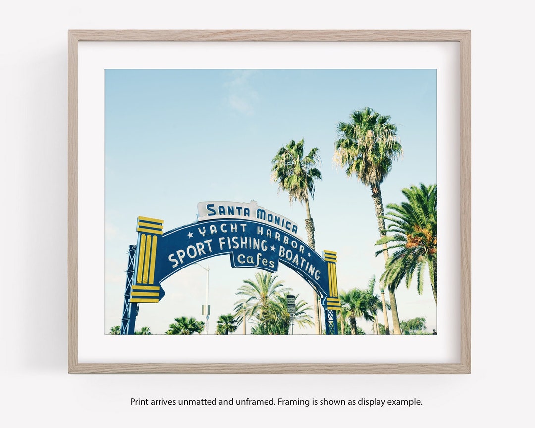 Santa Monica Pier Sign, Los Angeles Beach Photography, LA Decor, Black ...