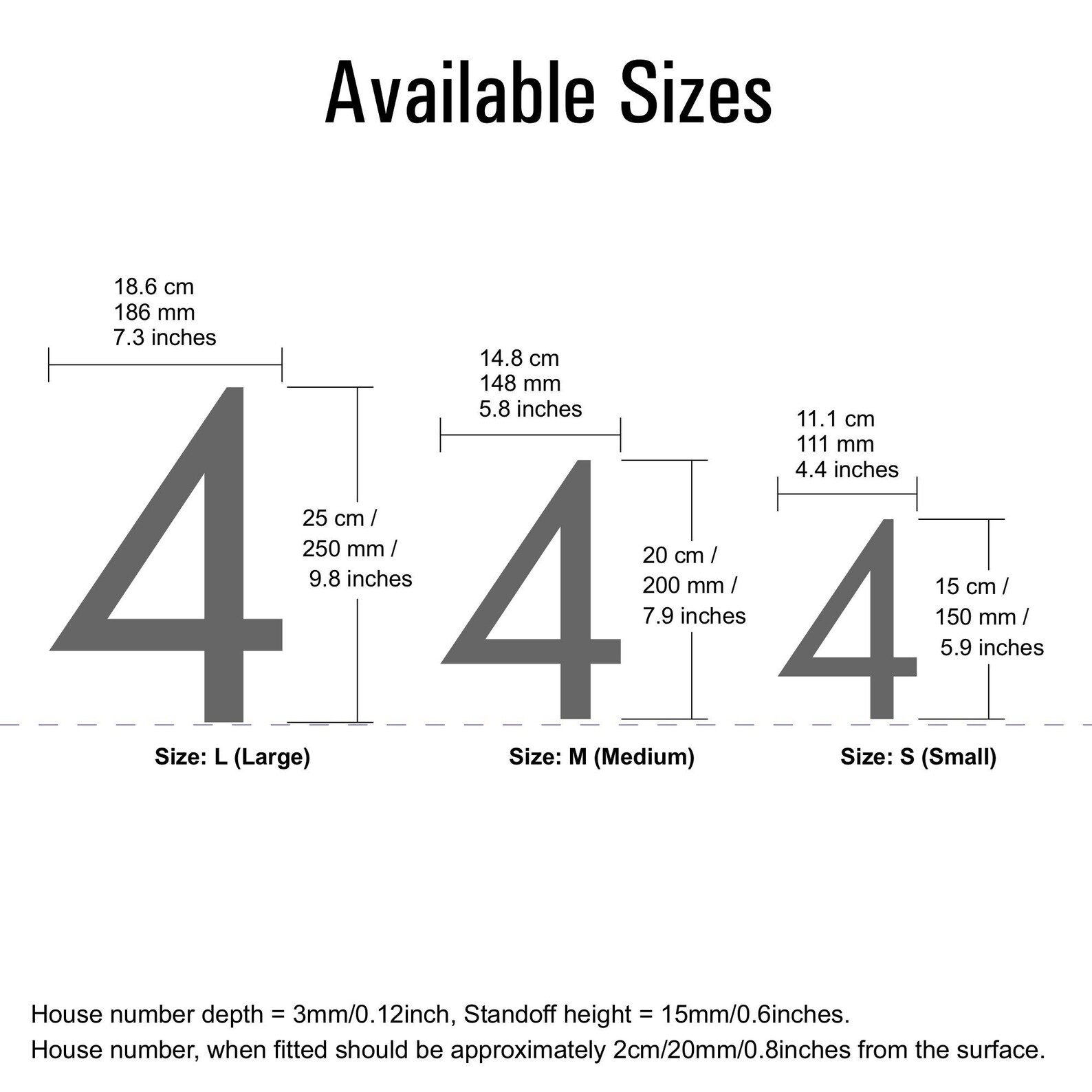 House Number 4 FUTURA Door Numbers 3 Sizes 15, 20, 25cm / 5.9, 7.8, 9 ...