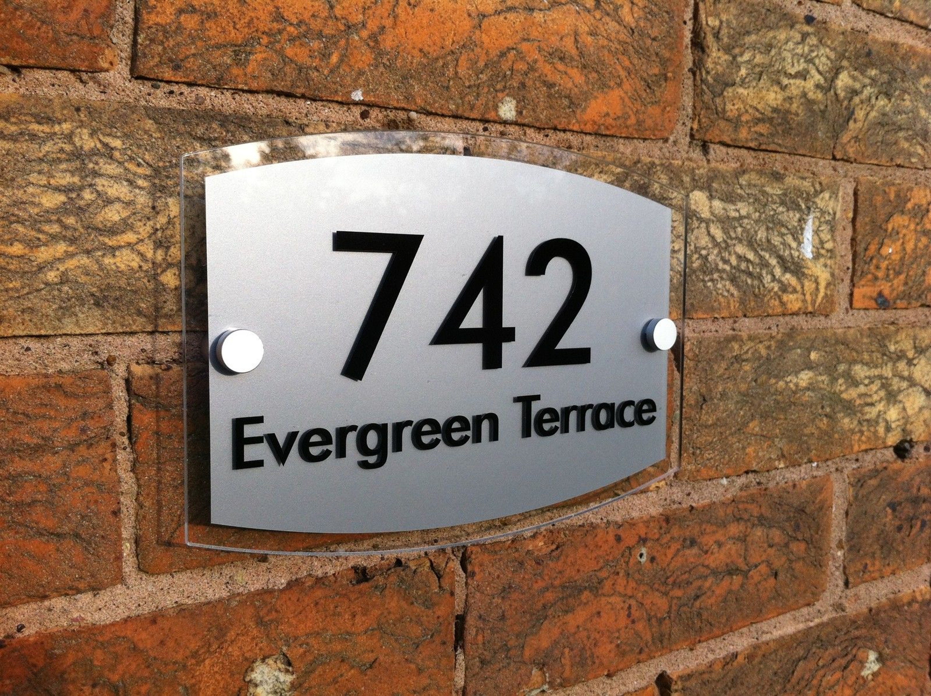 Modern House Sign Glass Effect Acrylic Door Number Street Name Road ...