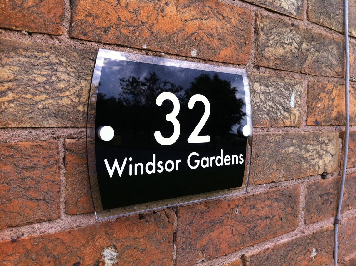 Modern House Sign Glass Effect Acrylic Door Number Street Name Road ...