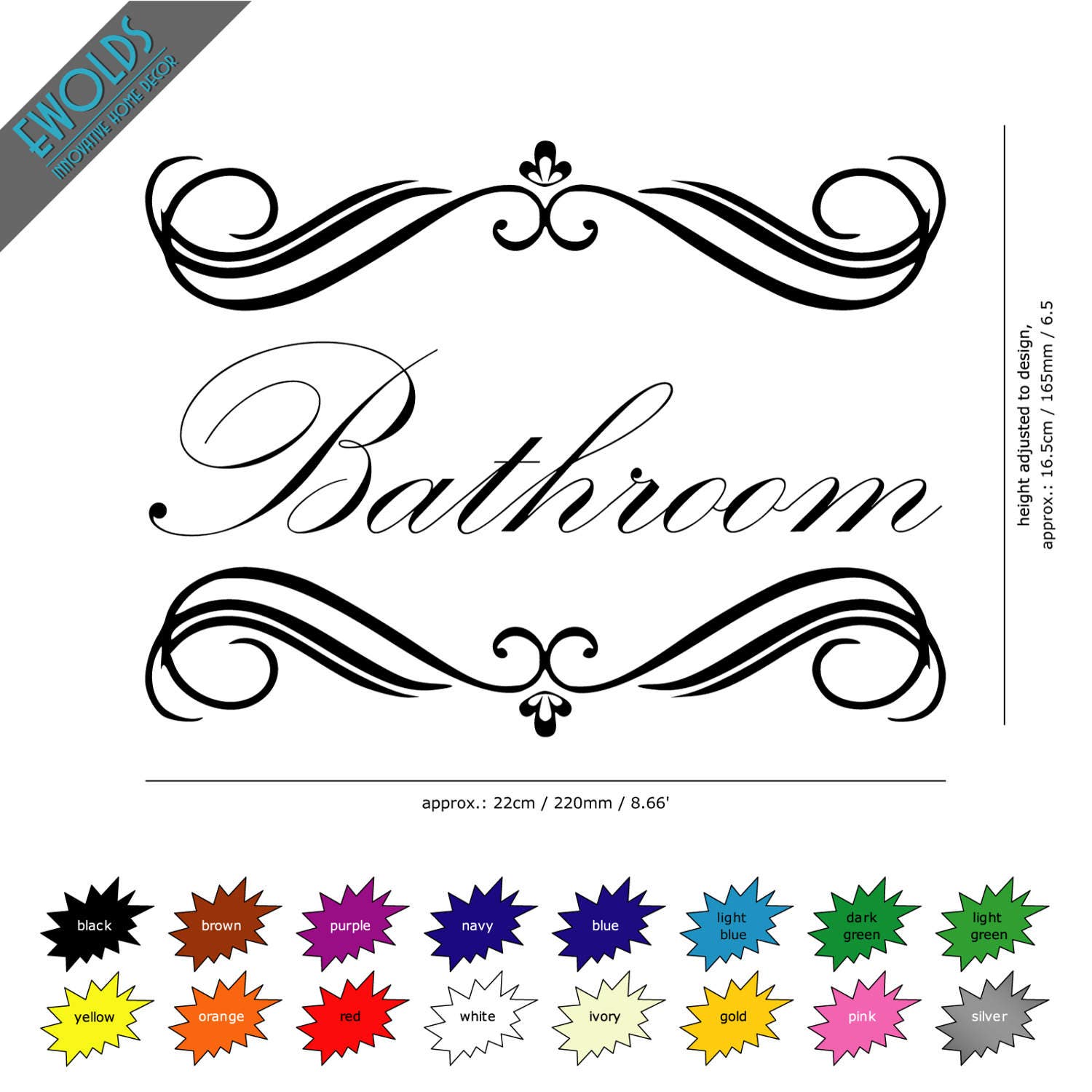 Calligraphy 'Bathroom' 16 Colours Wall or door | Etsy