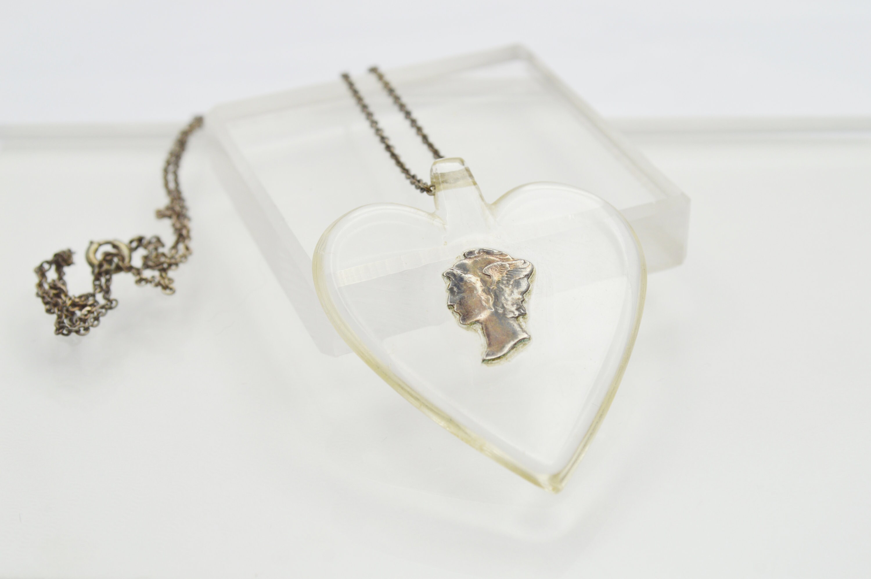 Vintage Lucite Heart With Inset Cut Mercury Dime Pendant Necklace - Etsy