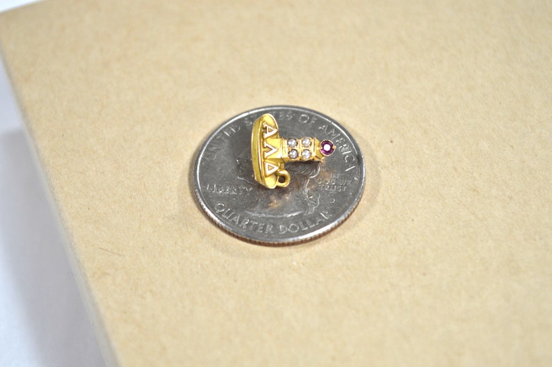 Vintage 10K Gold Alpha Lambda Delta Ruby & Seed Pearls Fraternity ...