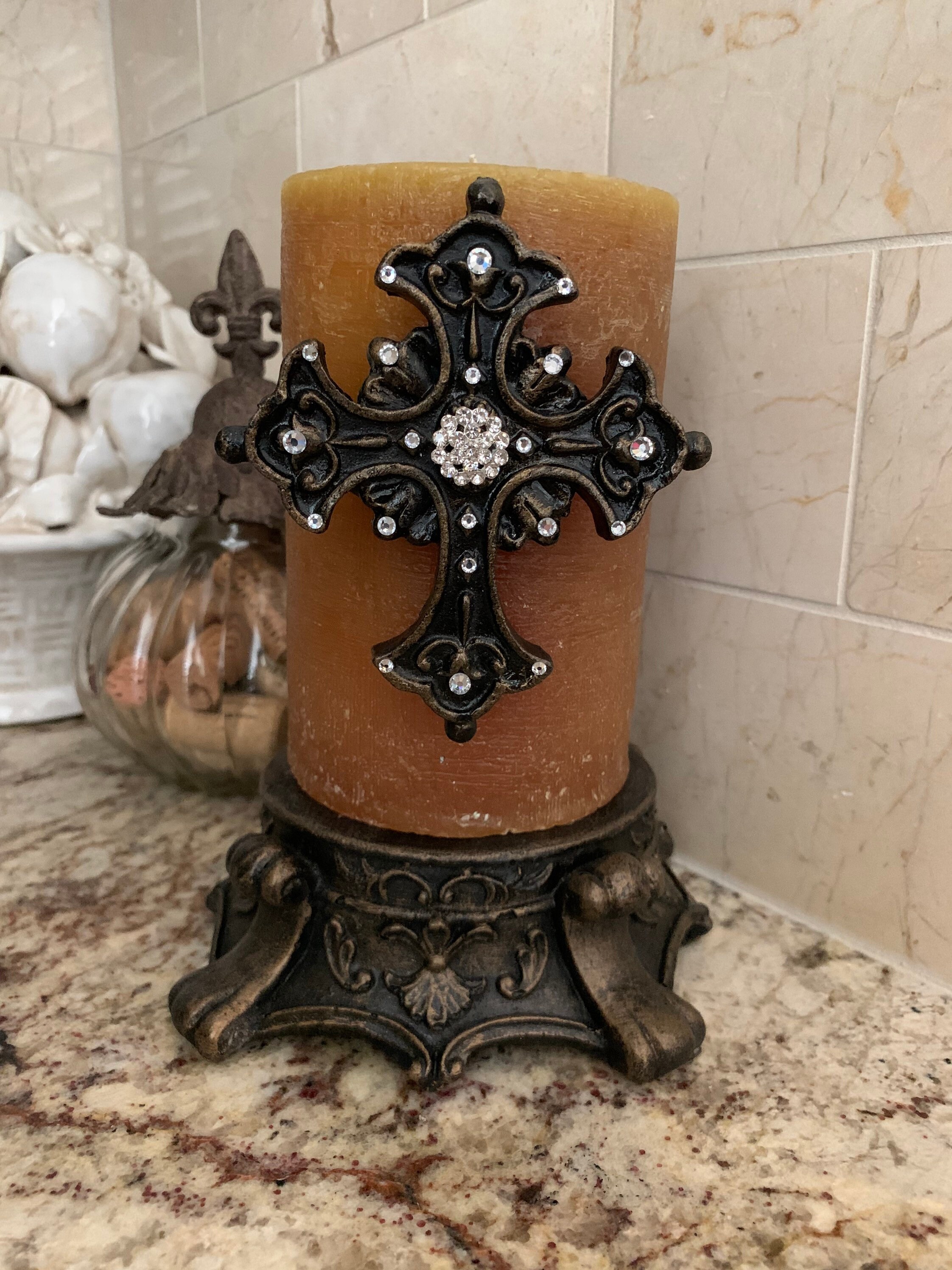 Old World Cross Candle Pin W/ Bling - Etsy