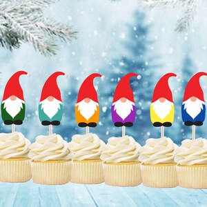 Gnome Cupcake Toppers / Holiday Gnomes / Rainbow Gnomes Set | Etsy