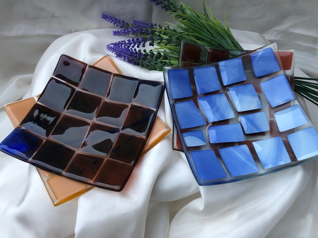 Mosiac Inspired Fused Glass Slumped Dish, Glass Candle Holder, Birthday ...