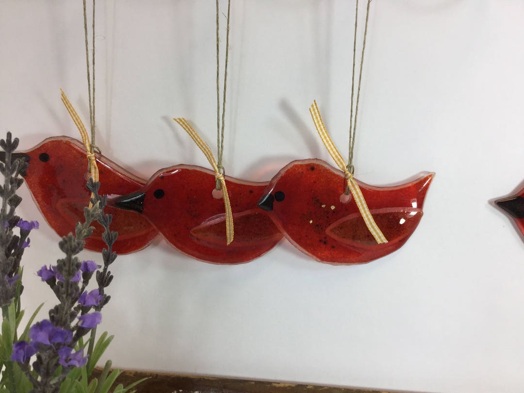 Red Glass Bird Hanging Bird Ornament Window / Wall Decor - Etsy