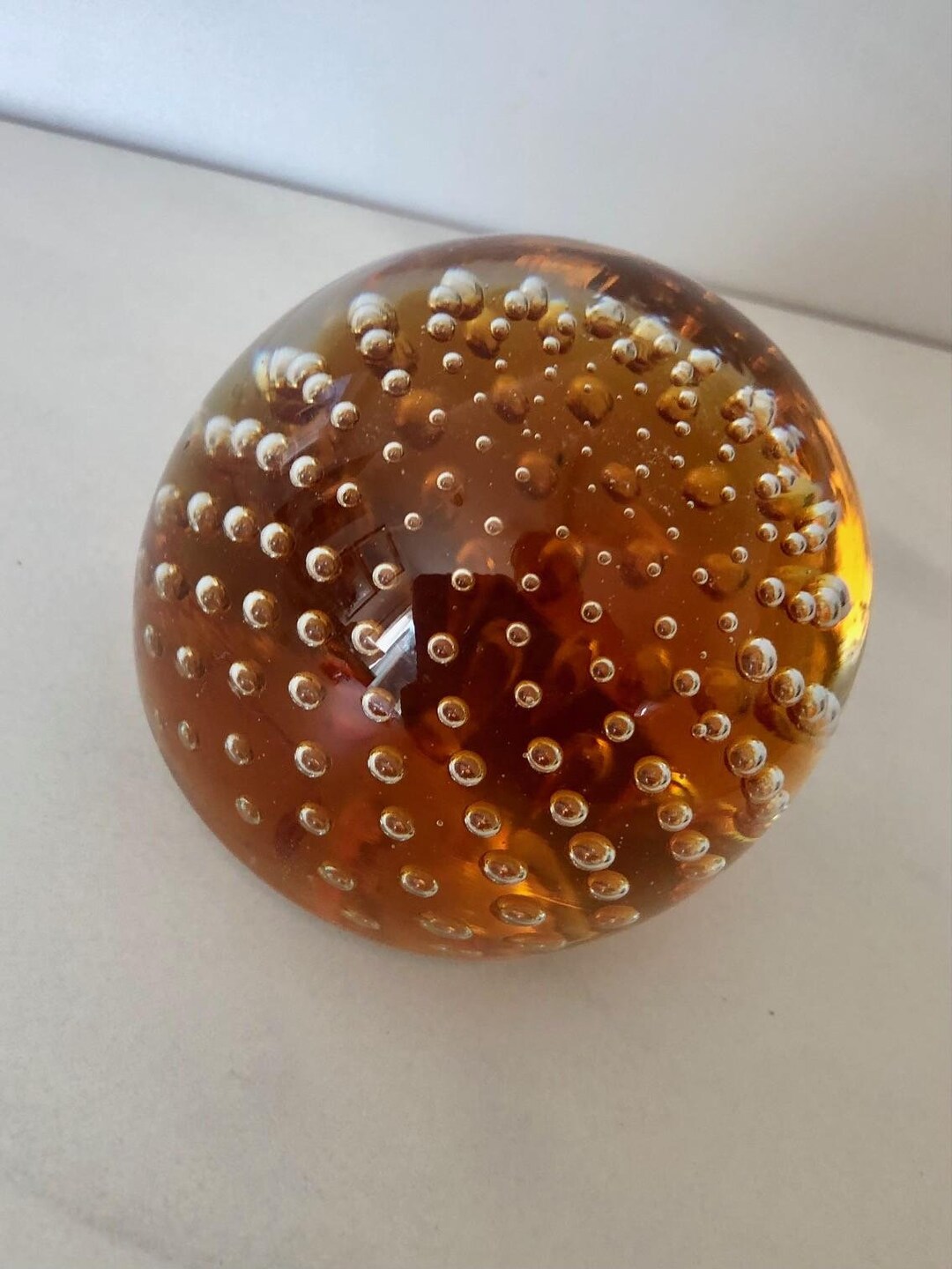 Vintage Murano Amber Paperweight With Bullicante Controlled Bubbles - Etsy