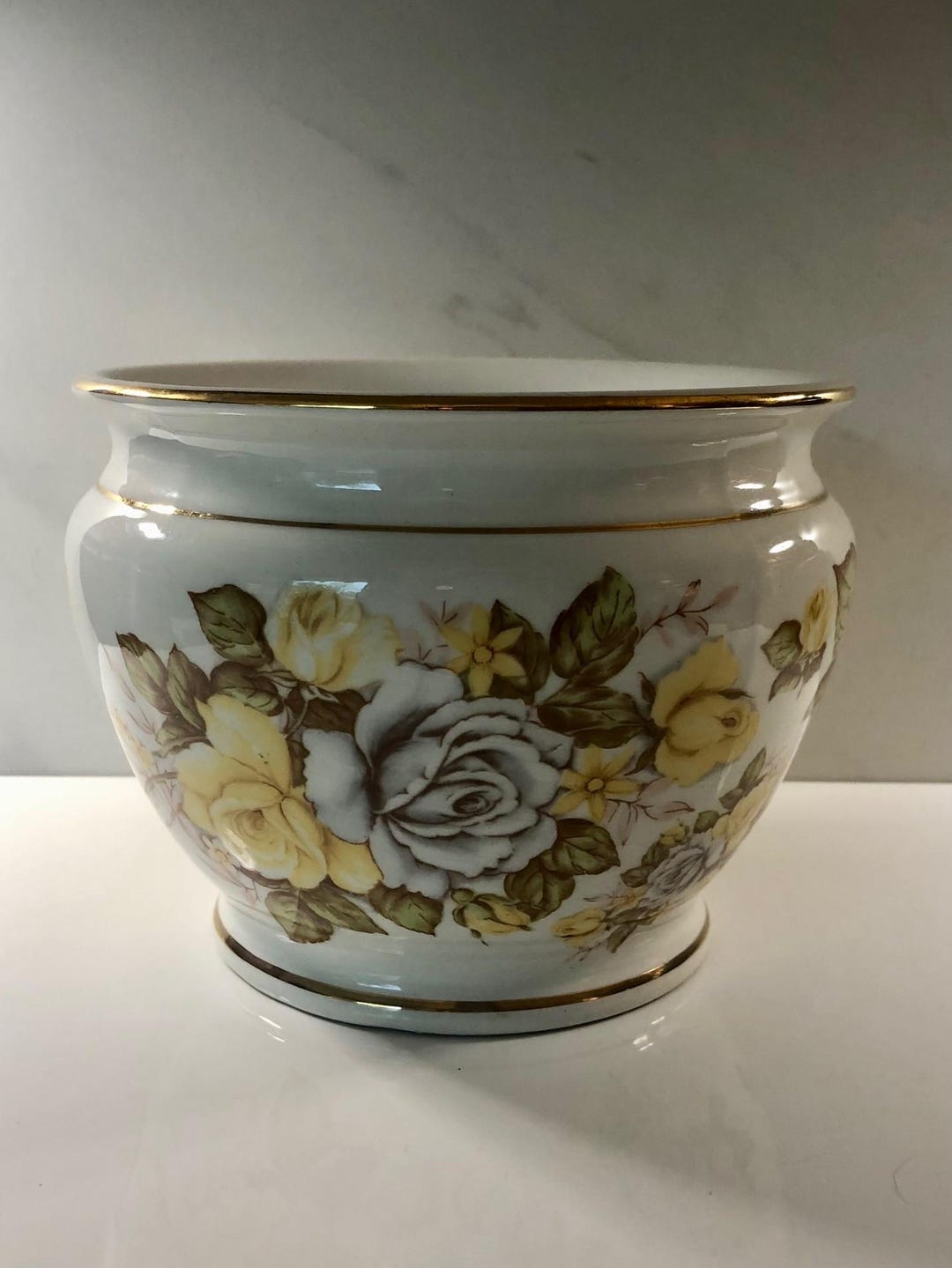 Italian Facciolini Yellow Rose Cachepot - Etsy