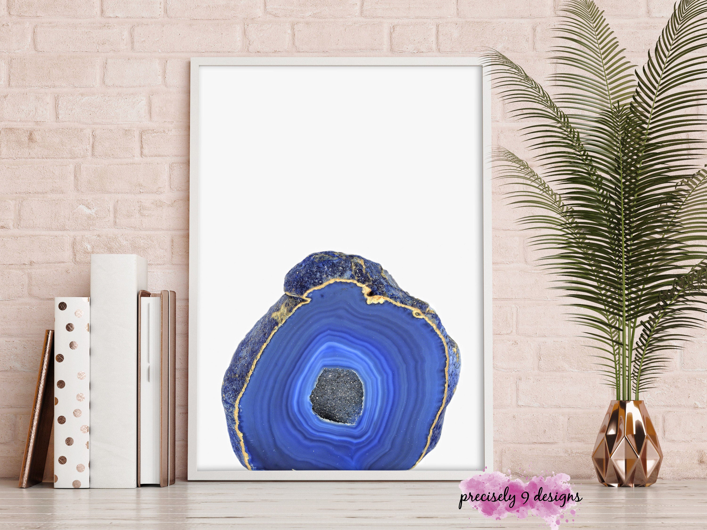 Agate Printable Poster With Faux Gold Foil, Geode Agate Print, Blue ...