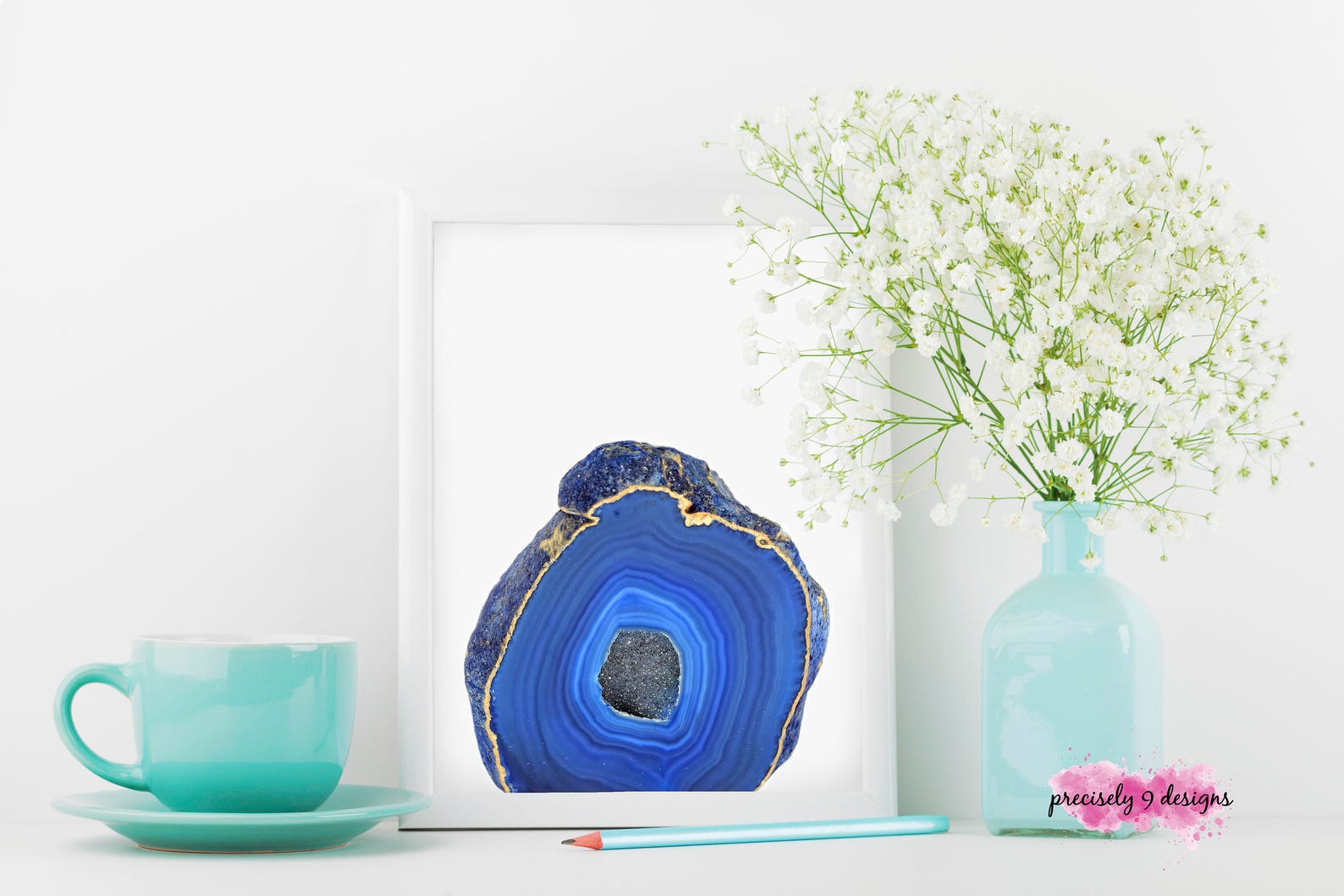 Agate Printable Poster With Faux Gold Foil, Geode Agate Print, Blue ...