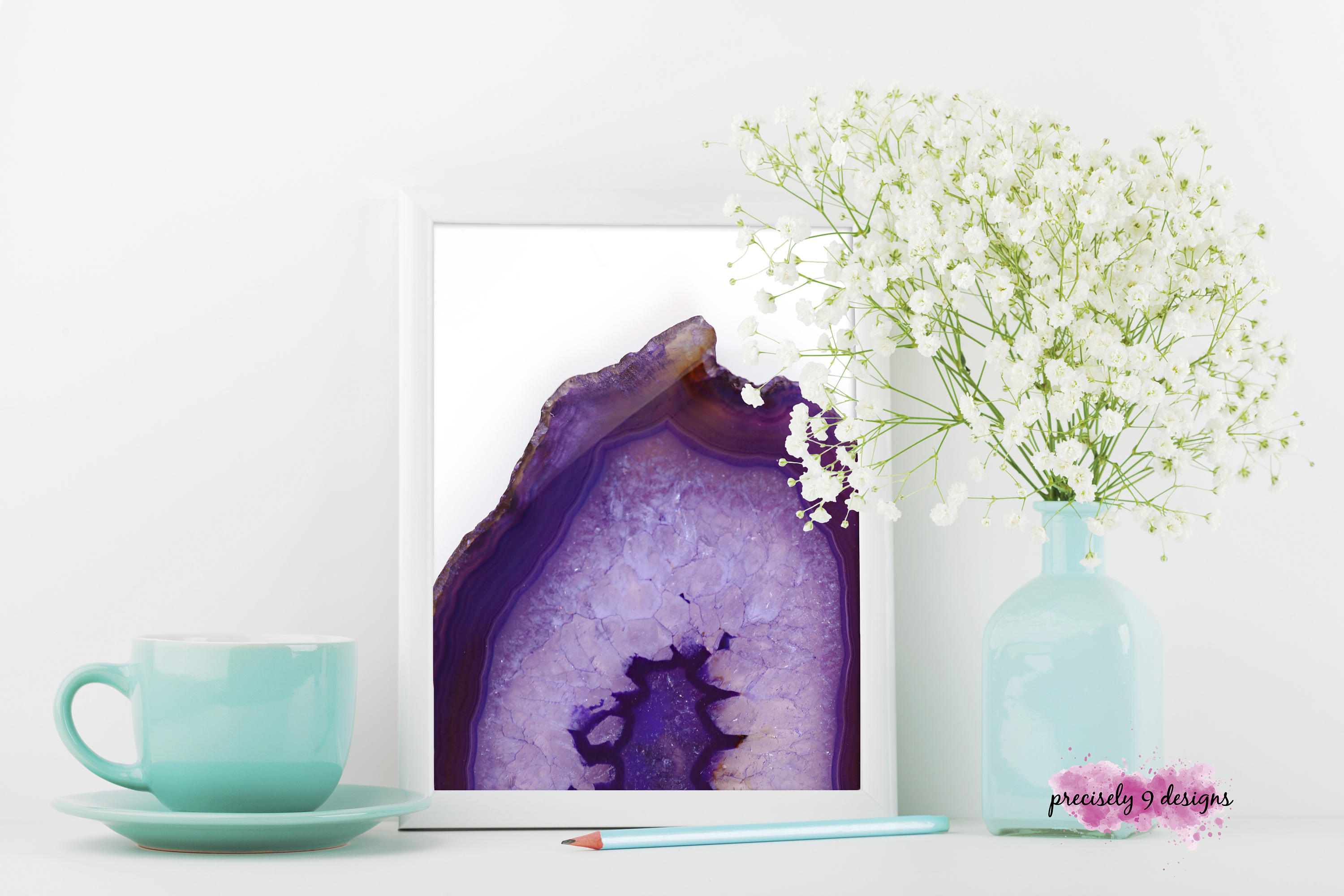 Agate Printable Poster With Faux Gold Foil, Geode Agate Print, Blue ...