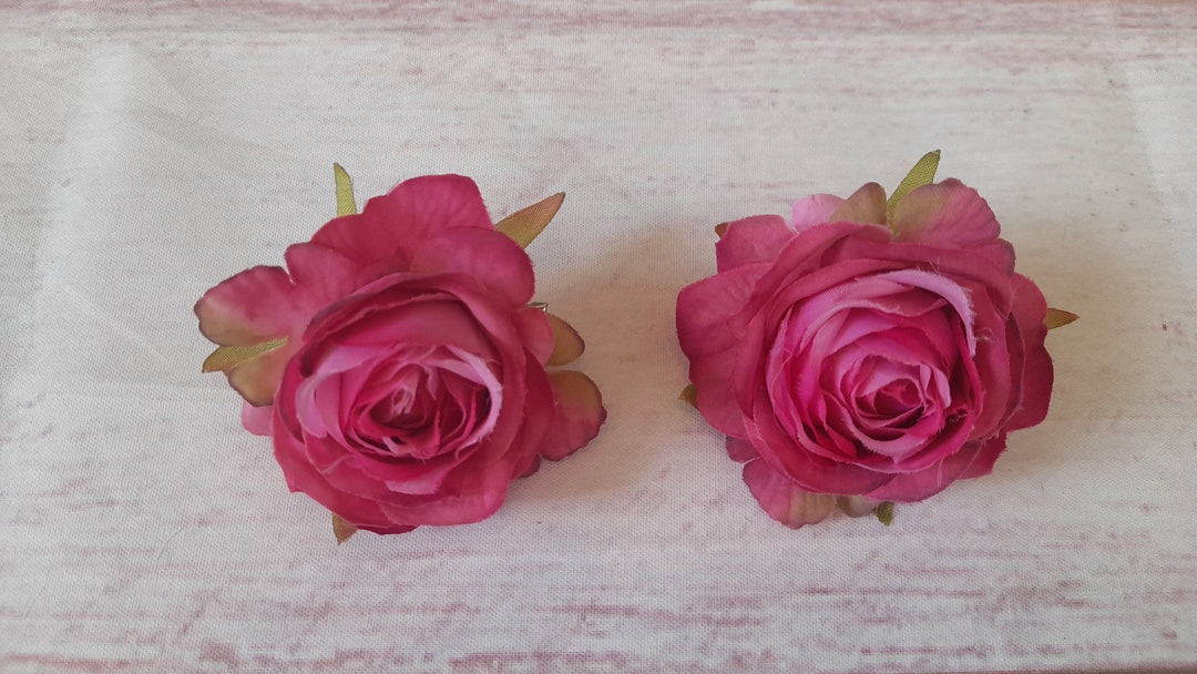 Roses DARK PINK Luxury Clip on Hair Flowers Pair (2 Items) Medium Sized ...
