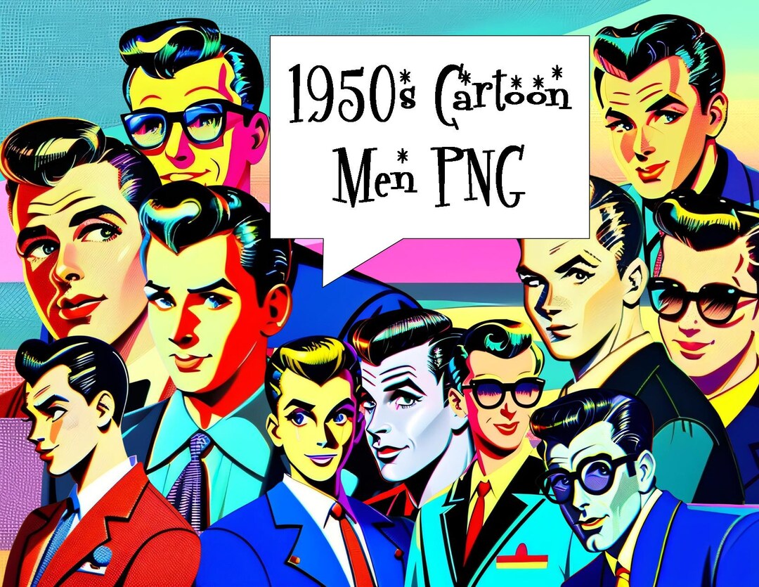 MID CENTURY PNG Elements Download "1950's Cartoon Men" Clipart 10 Pack ...