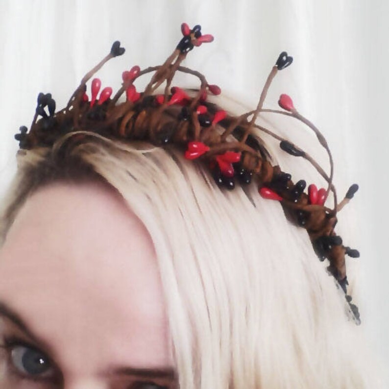 Woodland Priestess Crown Black Red Berry Stamen Hair Flower - Etsy ...