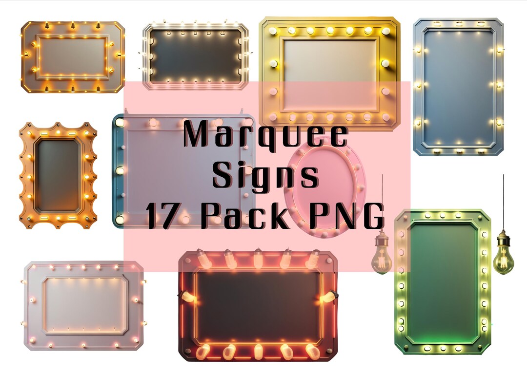 PNG Elements Download "marquee Signs" 17 Pack Clipart Light Bulb Sign ...