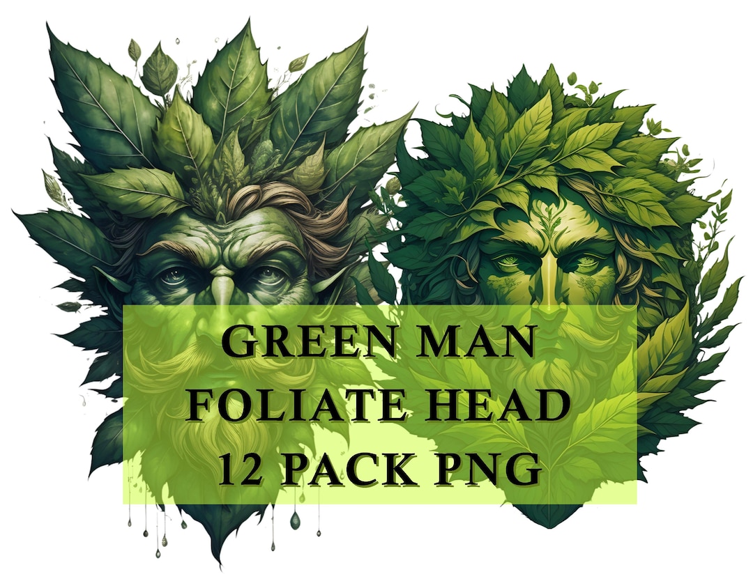 VINTAGE PNG Elements Download "green Man" Foliate Head Clipart 12 Pack ...