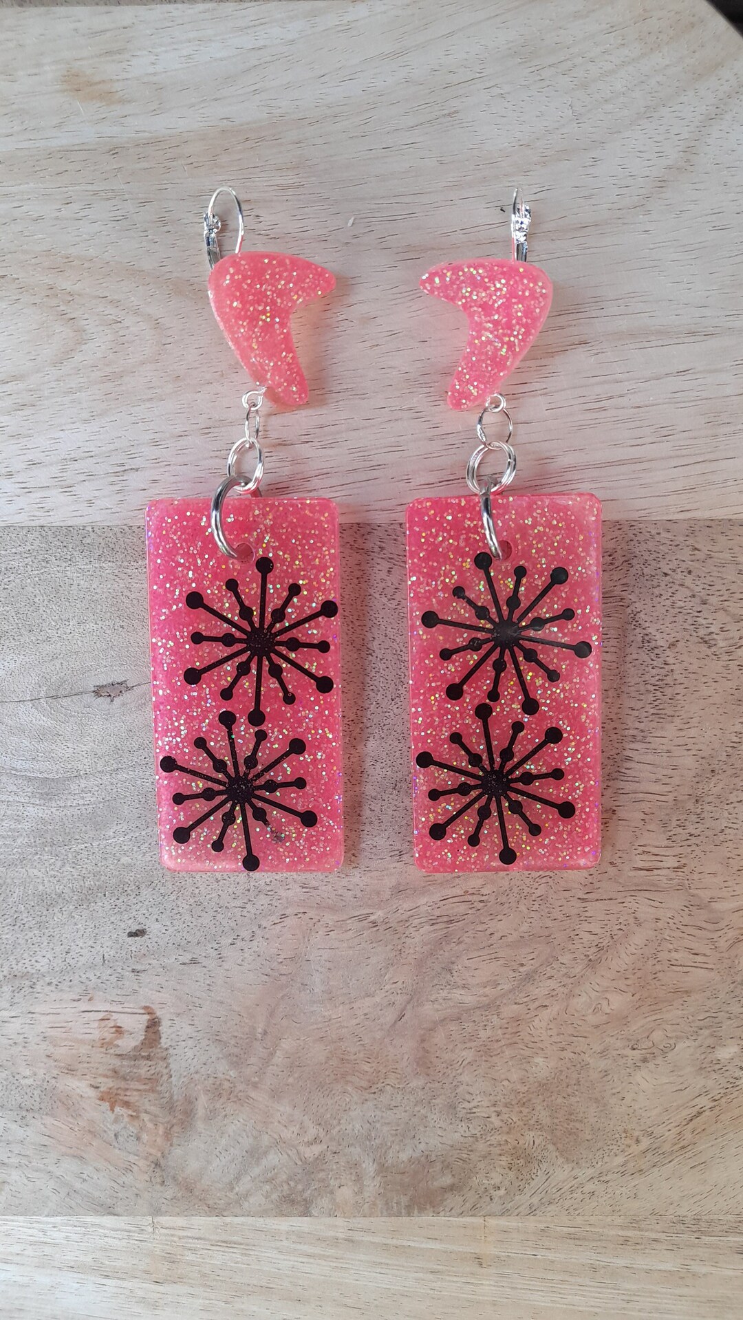 Retro Futuristic Earrings "pink Starbursts" Clip-on GLOW in the DARK ...
