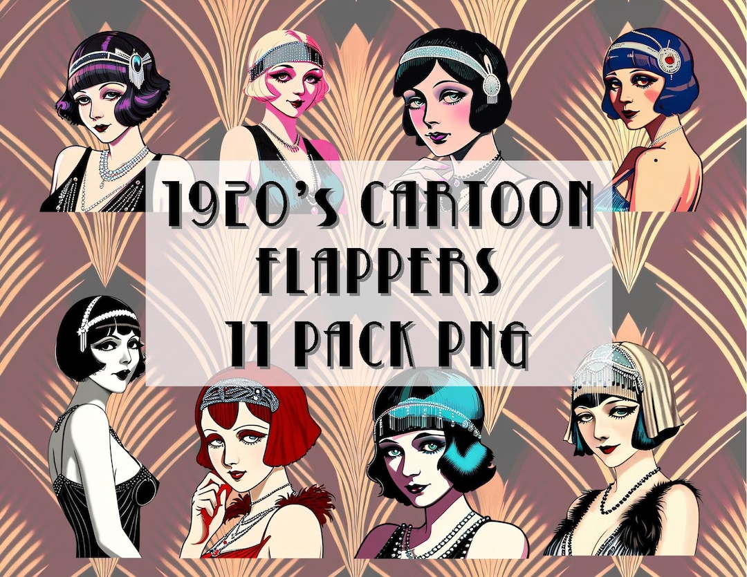 Art Deco Era PNG Elements Download "1920's Cartoon Flappers " Clipart 10 Pack Graphic Design ...