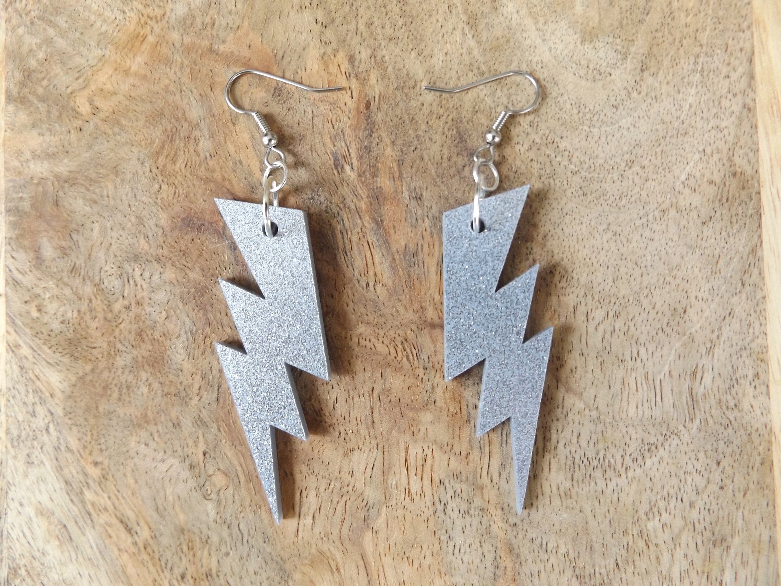 Retro Futuristic Earrings Sparkly Silver Lightning - Etsy España