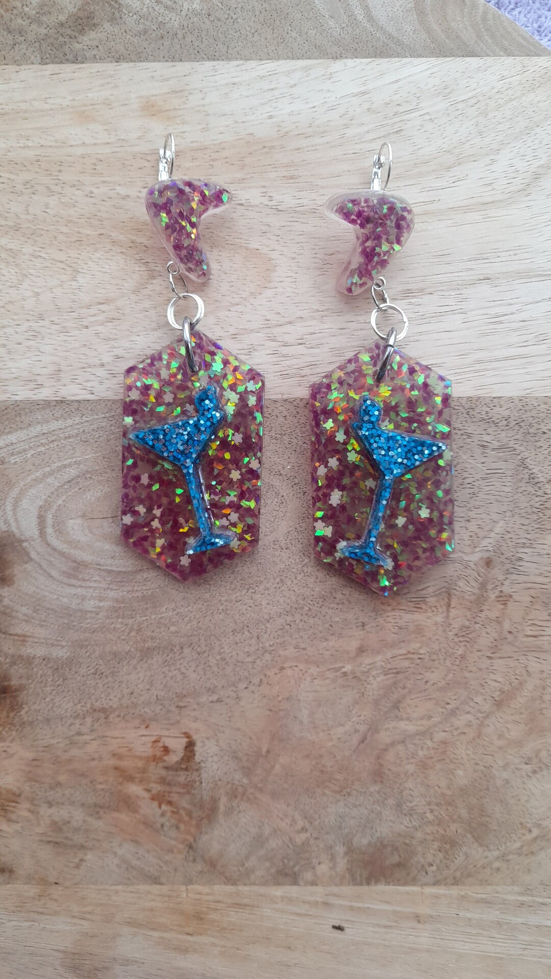 Retro Futuristic Earrings "blue Parade Martini" Clip-on GLOW in the ...