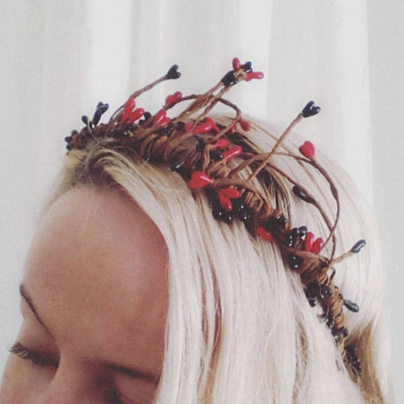 Woodland Priestess Crown Black Red Berry Stamen Hair Flower - Etsy ...