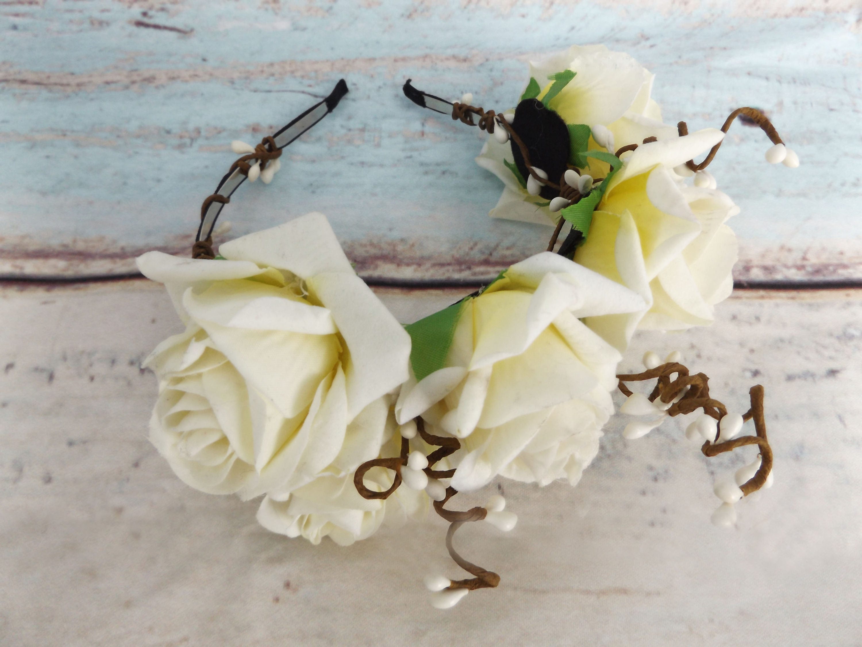 Asymmetrical Hair Flower Crown White Twisted Vine Berry Rose Floral ...