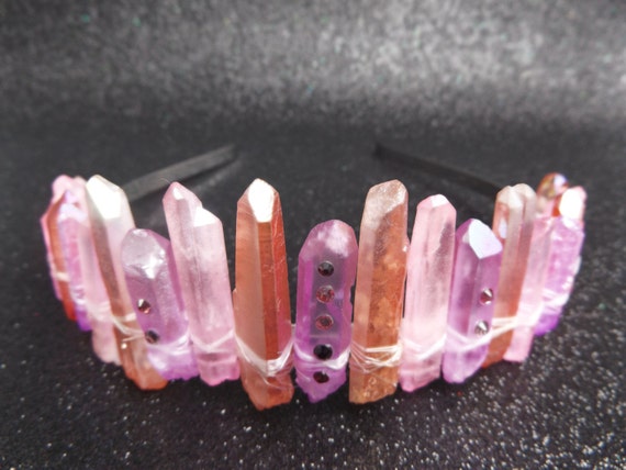 Quartz Aura Crystal Crown Pink Candy Tiara Garland Wreath | Etsy