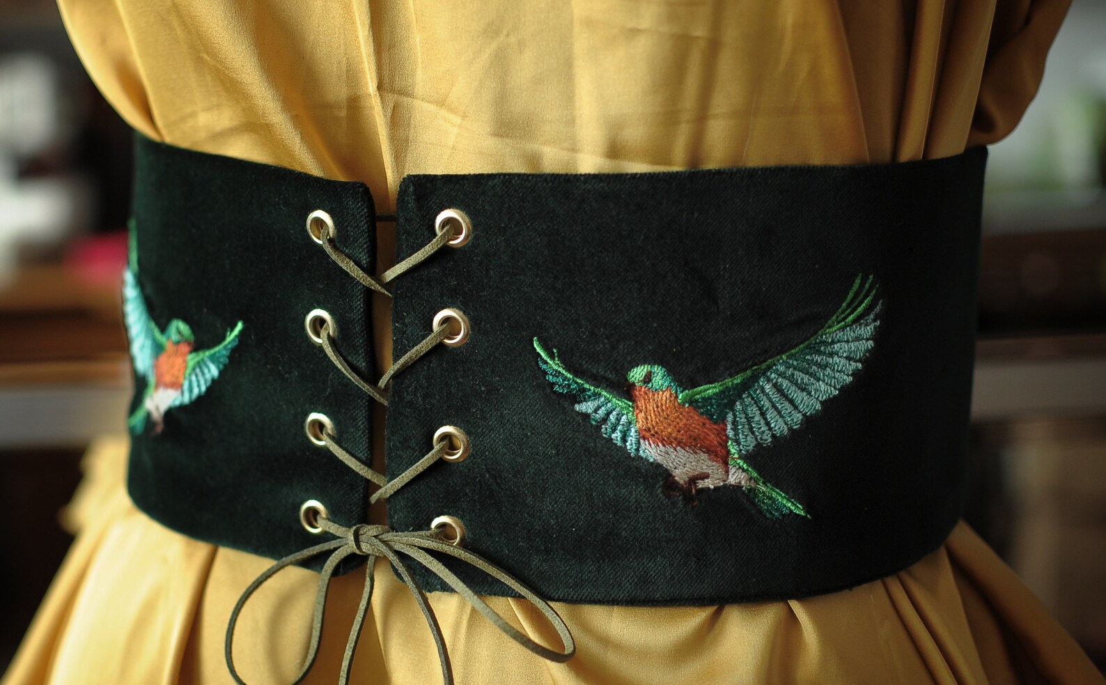 Velvet Corset Belt With Birds Embroidery - Etsy