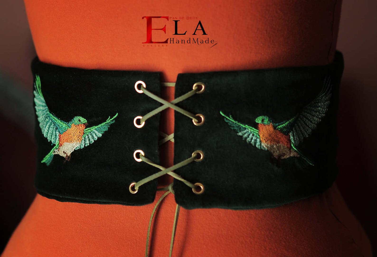 Velvet Corset Belt With Birds Embroidery - Etsy