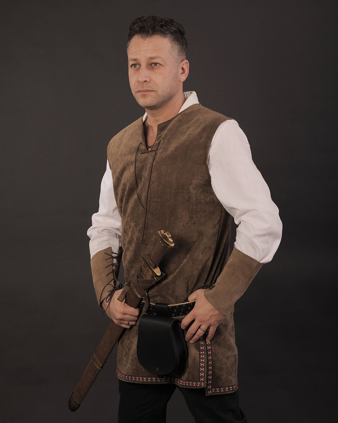 Medieval costume for men/Cotton tunicvelvet coat sheep | Etsy