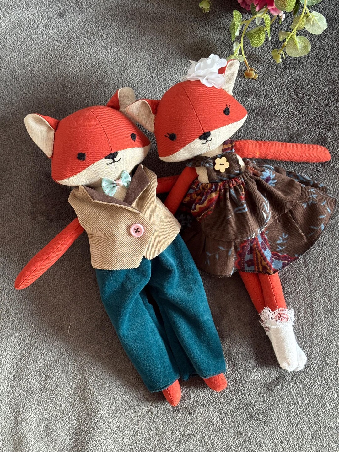 Handmade Linen Fox Doll Set: Stuffed Animal Toy, Toy Couple - Etsy