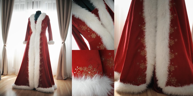 Mrs. Claus Velvet Coat: Royal Christmas Dress With Snowflake Embroidery ...