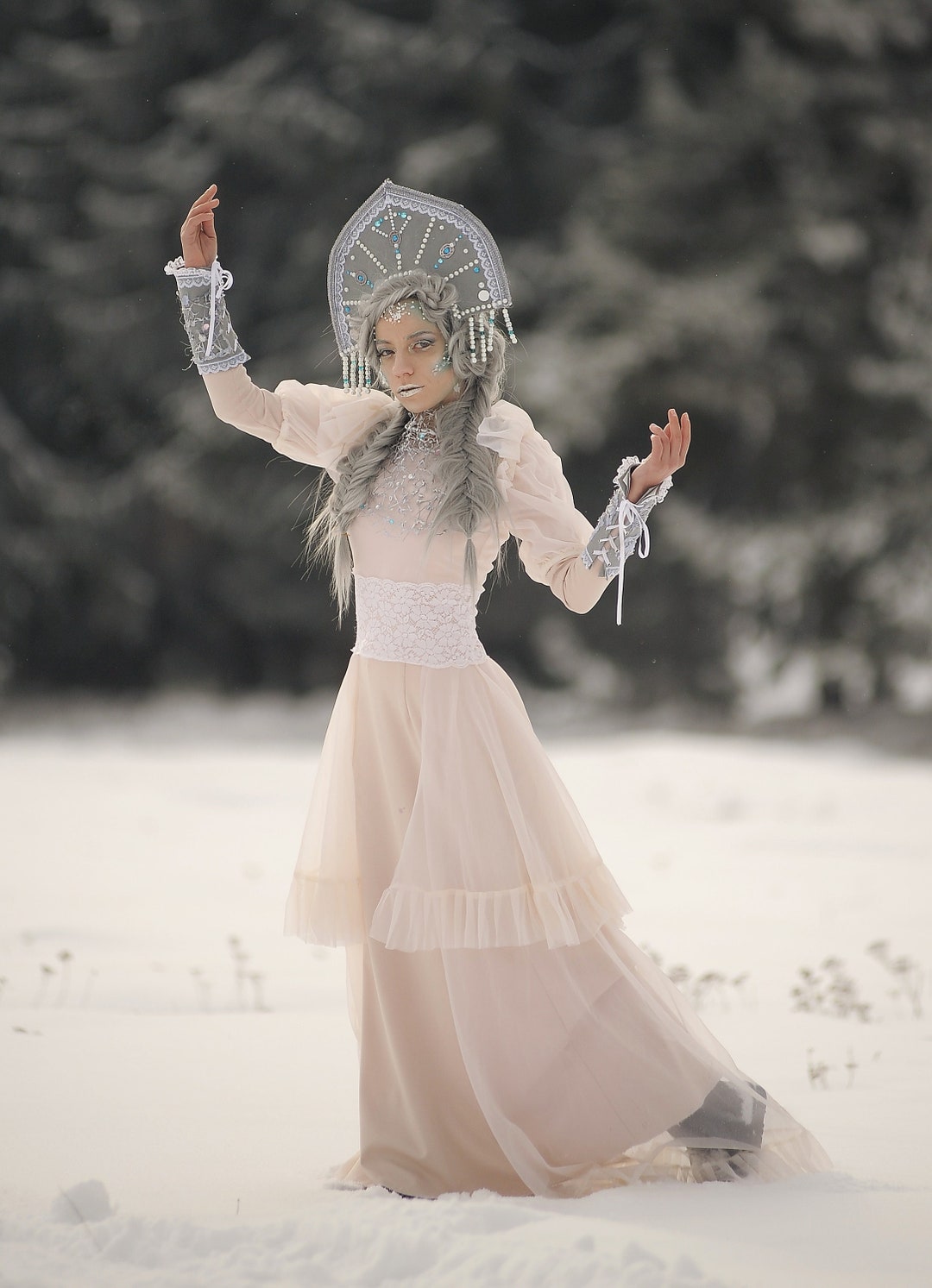 Winter Queen Costume Snow Ice Queen Fantasy Dress Etsy