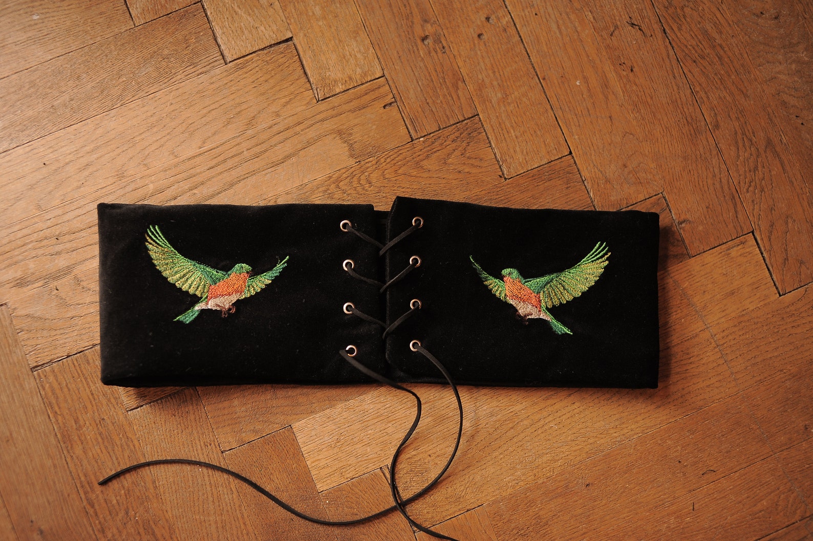 Velvet Corset Belt With Birds Embroidery - Etsy