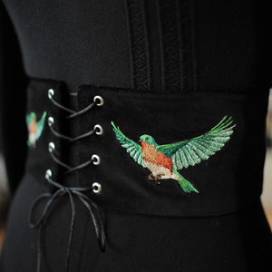 Velvet Corset Belt With Birds Embroidery - Etsy