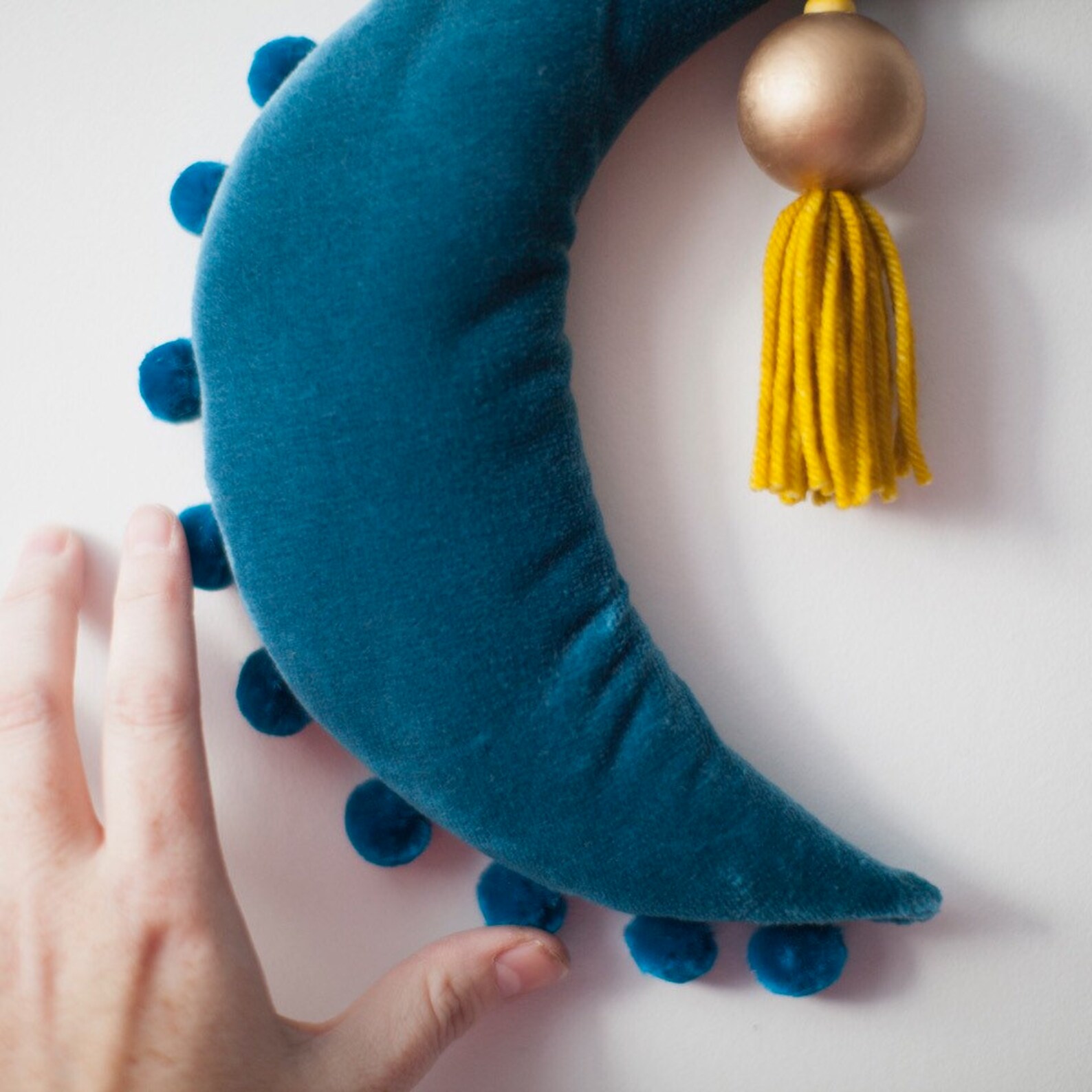 Teal Crescent Moon With Golden Tassel Velvet Art Wall Hanging - Etsy