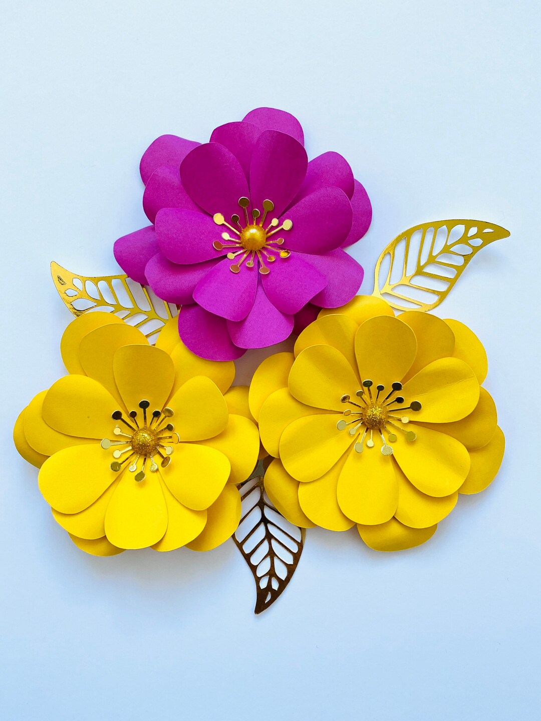 Set of 3 Cardboard Paper Flowers, Set of 3 Flowers and 3 Leaves for ...