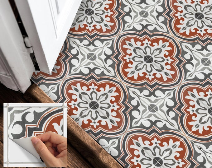 Floor Tile Stickers Vinyl Decal WATERPROOF REMOVABLE for Kitchen Bath ...