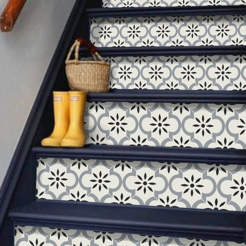 Grey Moroccan Tile Stair Sticker B Peel and Stick Stair - Etsy