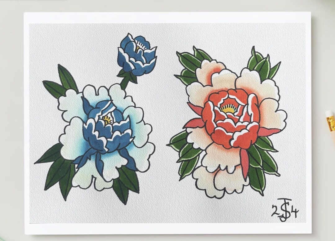 Peony Tattoo Flash Sheet (digital Download) - Etsy