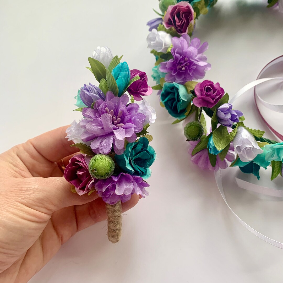 Teal Purple Wedding Boutonniere Turquoise Boutonnières Groom Teal ...