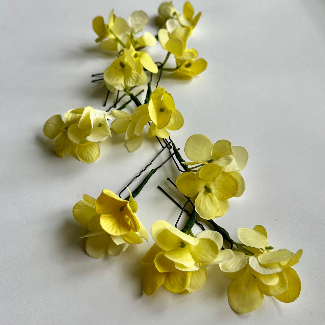 Yellow Hydrangea Hair Accessories Set of 3 Flower Hairpins Flower Hair ...