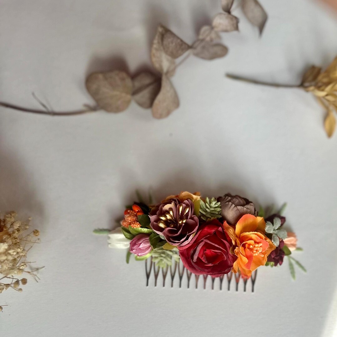 Burnt Orange Maroon Floral Hair Comb: Colorful Floral Autumn Hairpiece ...